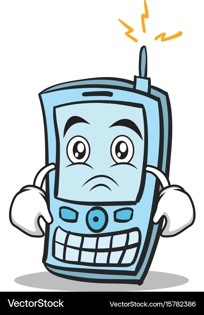 Sad face phone character cartoon style Royalty Free Vector