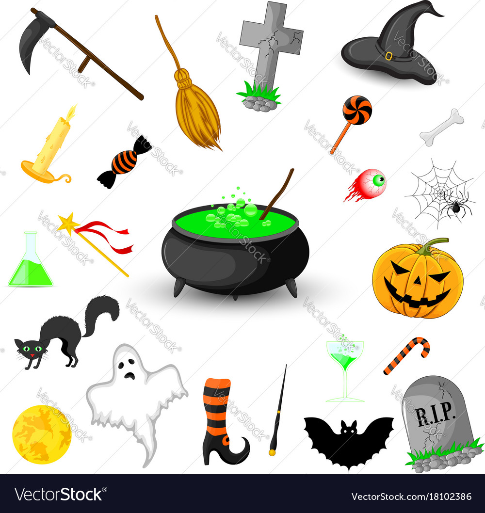 Set halloween objects isolated on white Royalty Free Vector