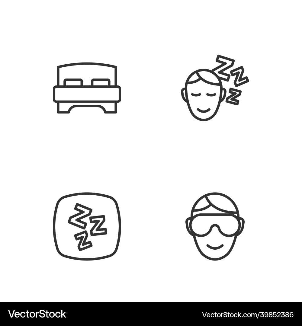 Set line eye sleep mask sleepy big bed Royalty Free Vector