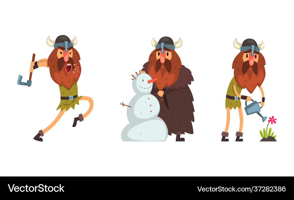 Viking character set medieval warrior cartoon Vector Image