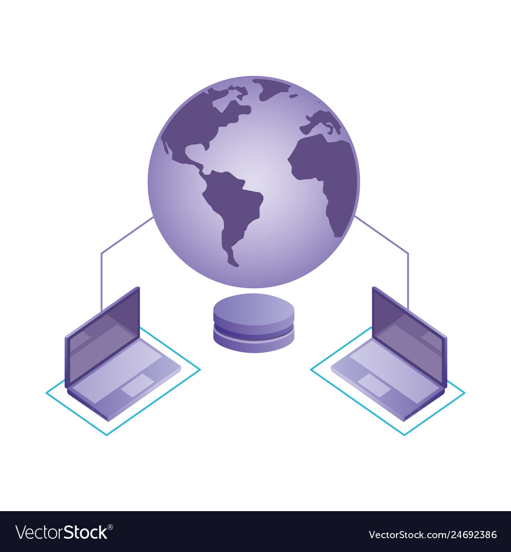 World Connected Laptops Database Server Network Vector Image