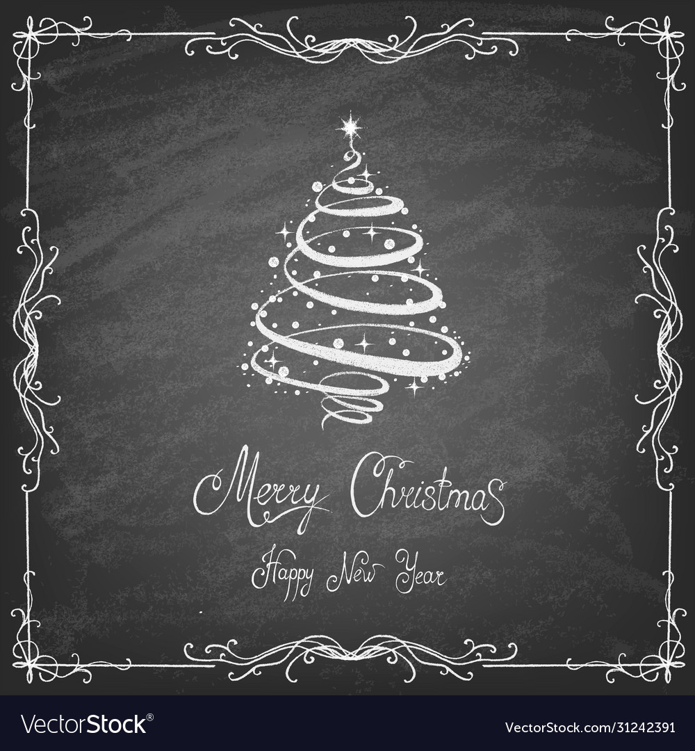 Christmas tree painted on old chalk board Vector Image