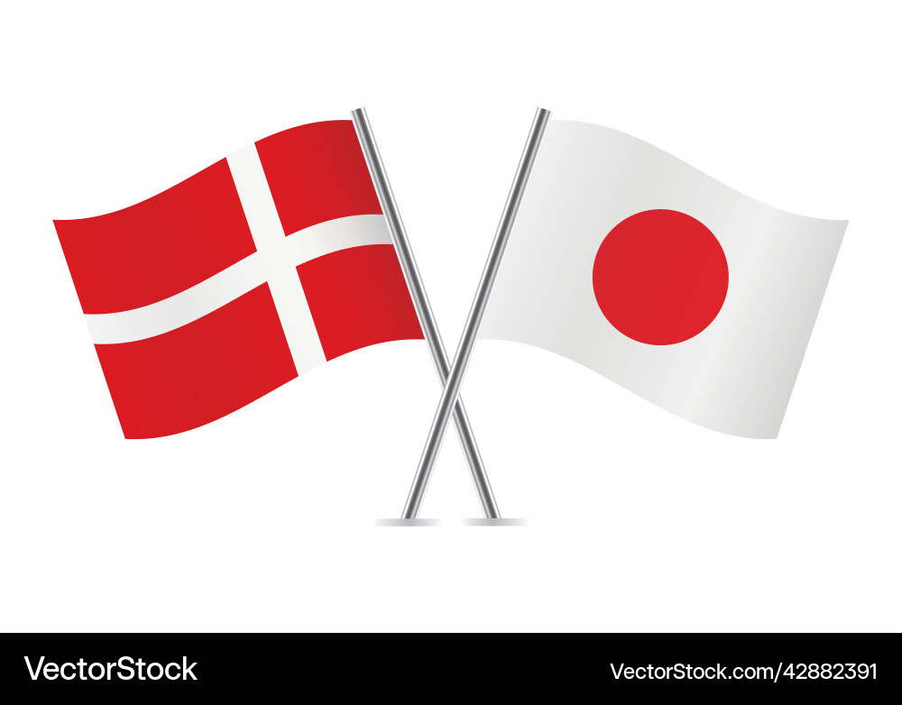Denmark and japan crossed flags Royalty Free Vector Image