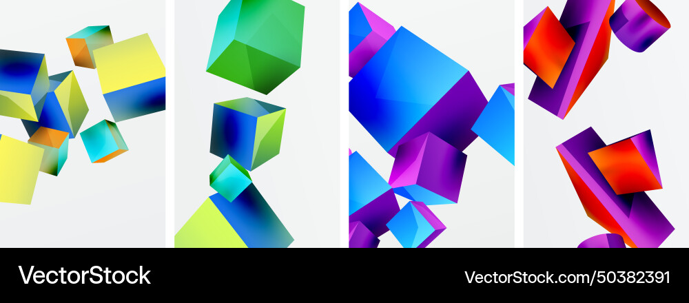 Flying 3d shapes cubes and other geometric Vector Image