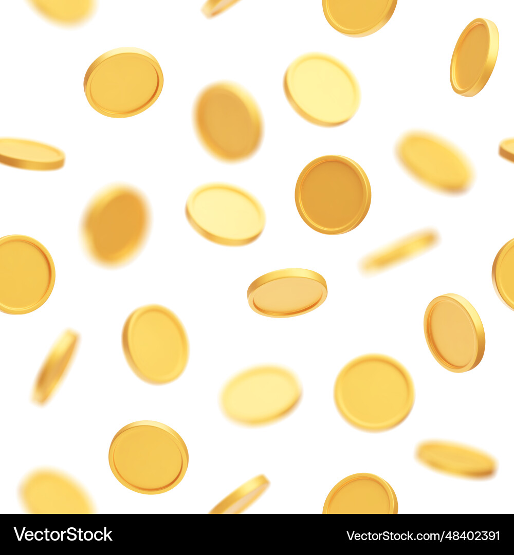 Gold blank coins floating and rotating seamless Vector Image