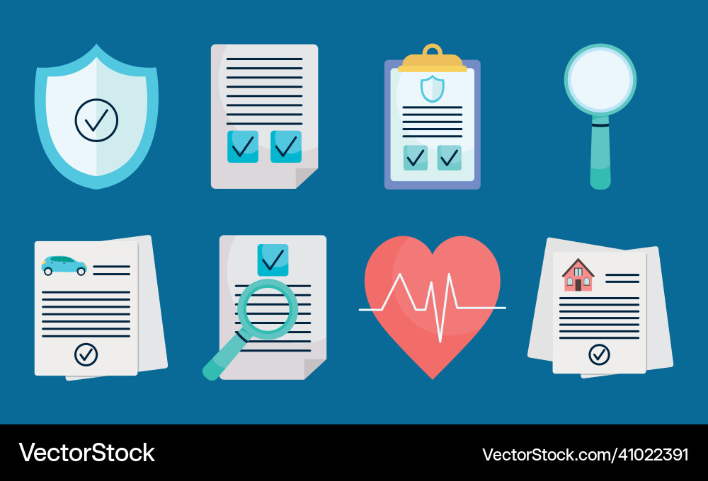 Insurance policies icon collection Royalty Free Vector Image