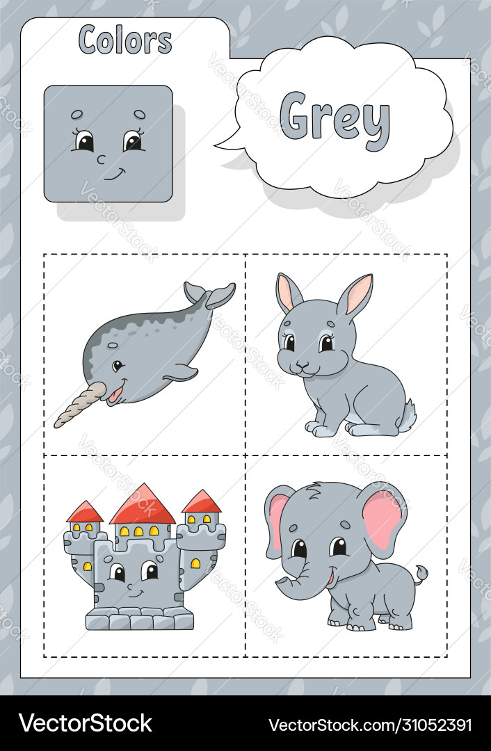 Learning colors grey color flashcard for kids Vector Image