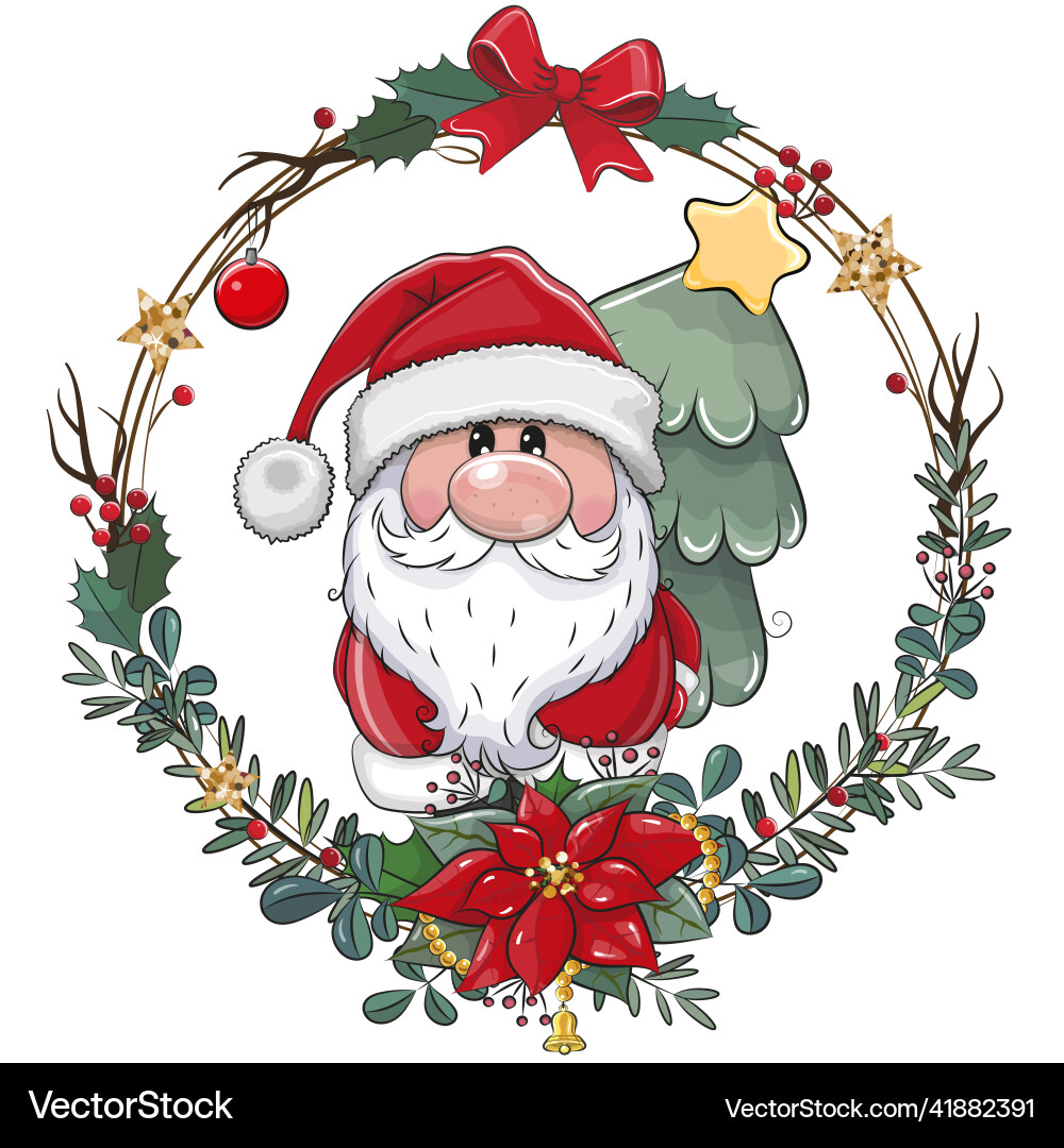 Santa with christmas tree on a white background Vector Image