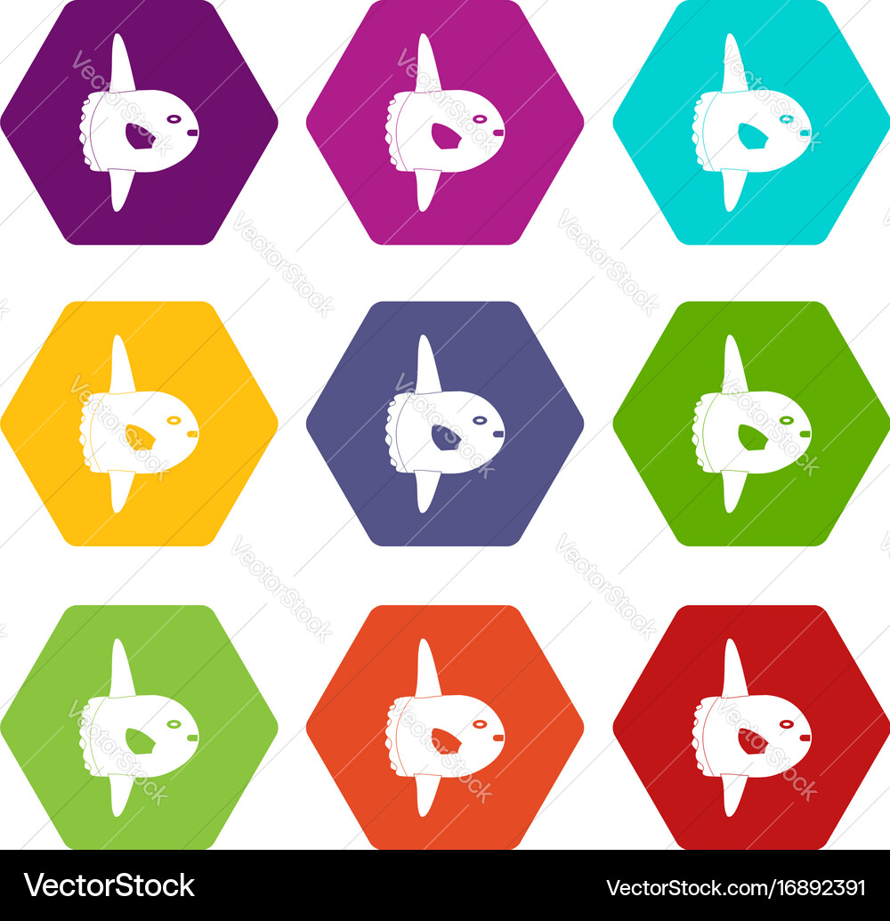 Small fish icon set color hexahedron Royalty Free Vector