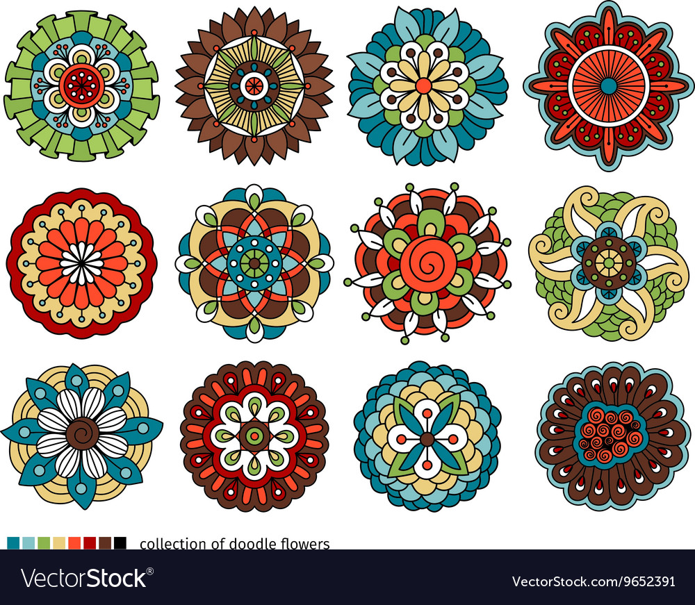 Spring doodle flower set Royalty Free Vector Image