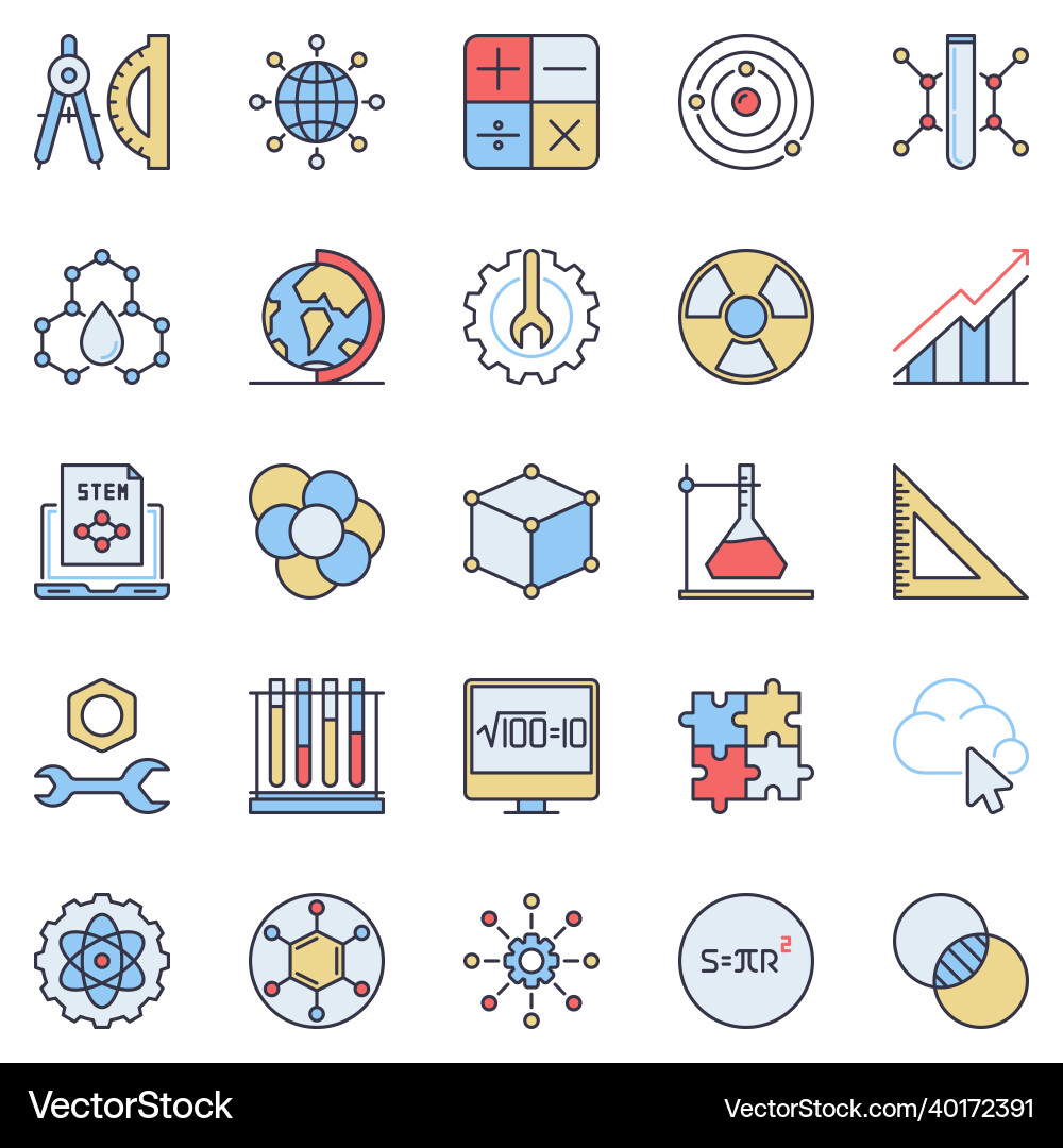 Stem colorful icons set - science and education Vector Image