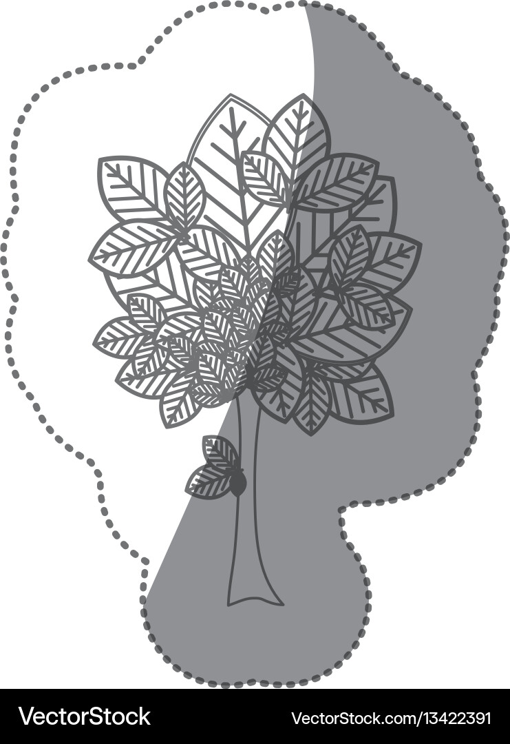 Sticker gray color leafy tree plant with large Vector Image