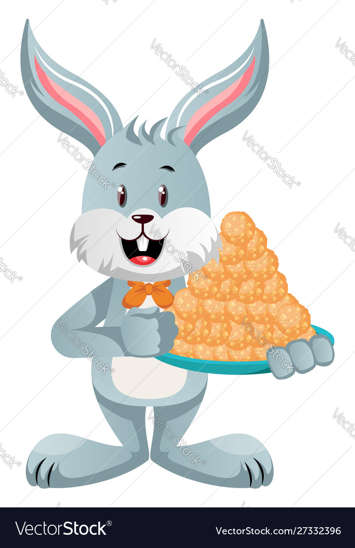 Bunny with cookies on white background Royalty Free Vector