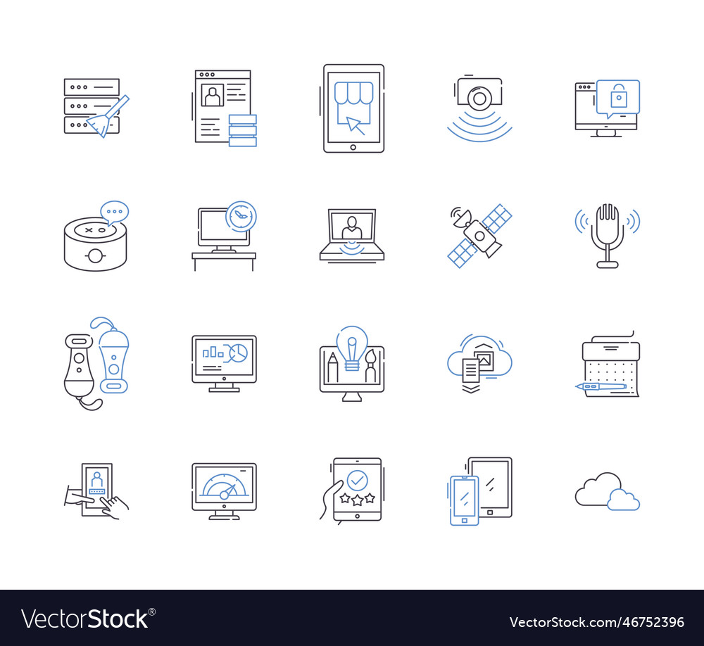 Deep learning outline icons collection Royalty Free Vector