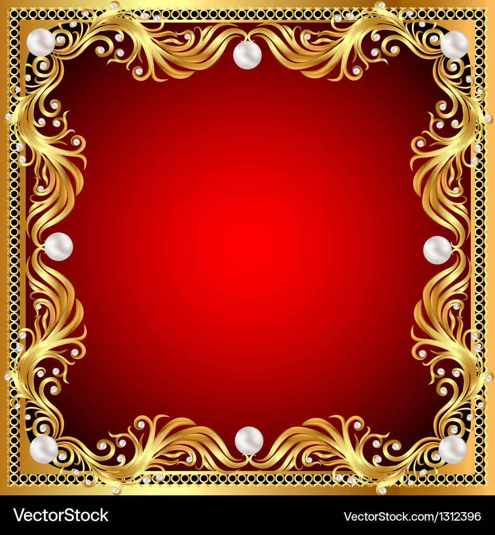 Red background with pearls gold ornaments Vector Image