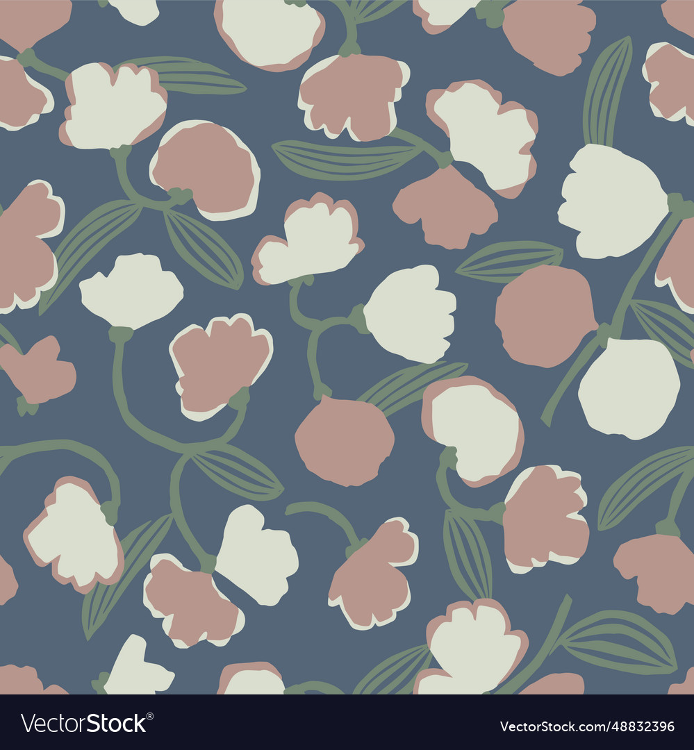 Rounded flower and leaf seamless pattern Vector Image