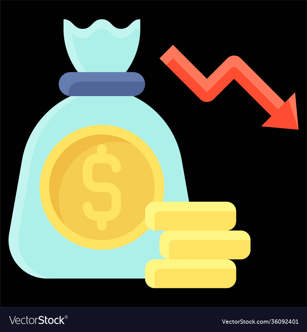 Coins bag with decrease arrow icon bankruptcy Vector Image