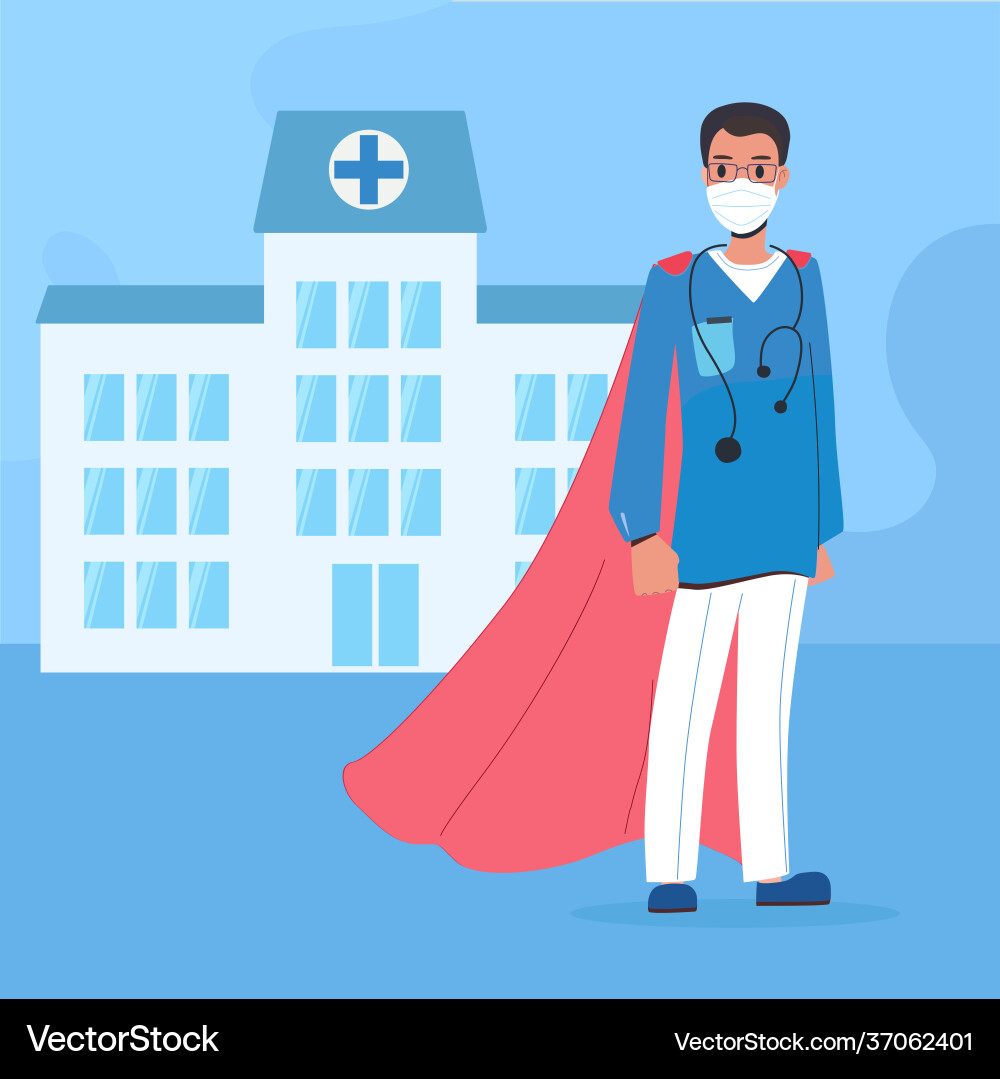 Doctor is a super hero in background Royalty Free Vector