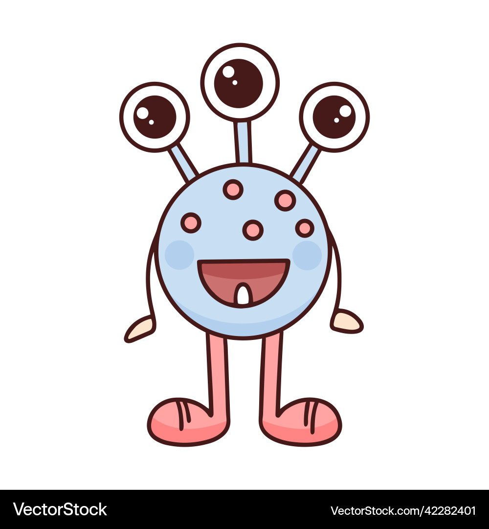 Funny monster with three eyes and one tooth Vector Image