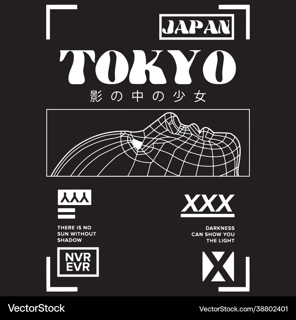 Line art face with tokyo japanese slogan Vector Image