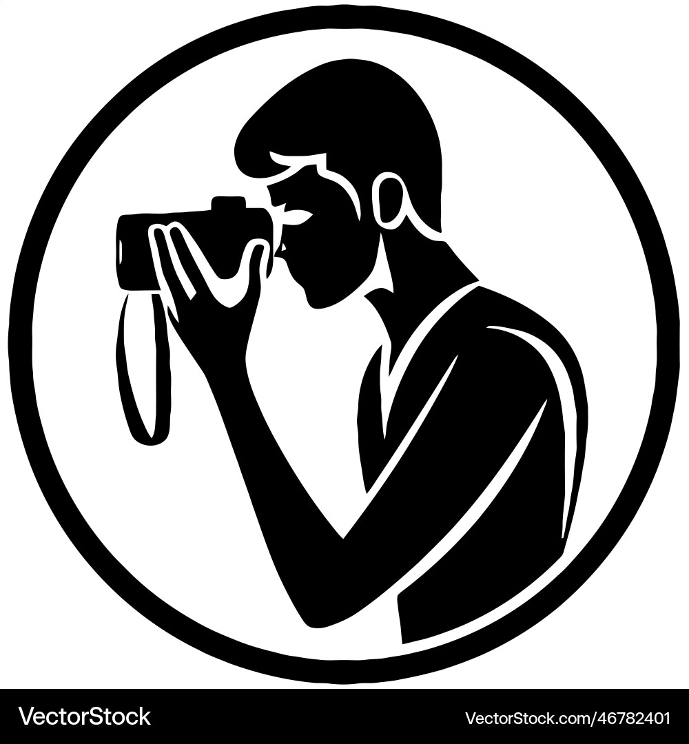 Logo man looking in photo camera viewfinder Vector Image