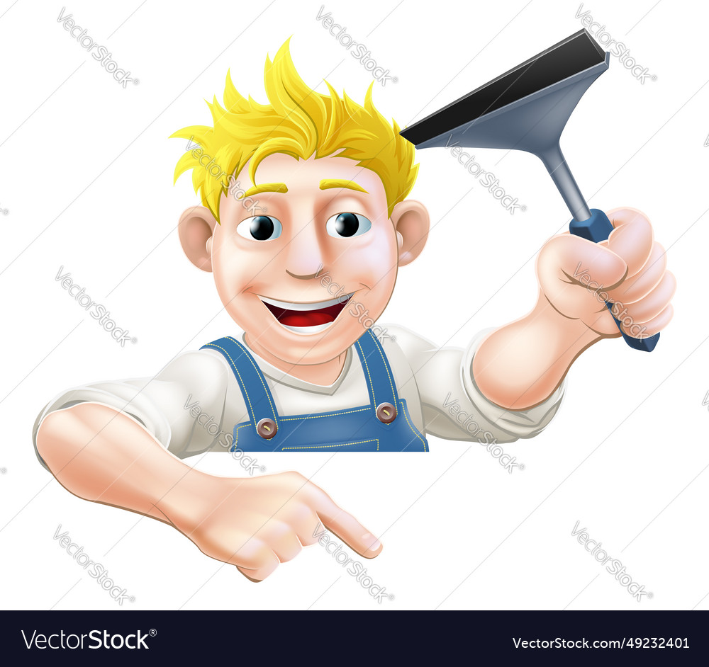 Pointing squeegee window cleaner Royalty Free Vector Image