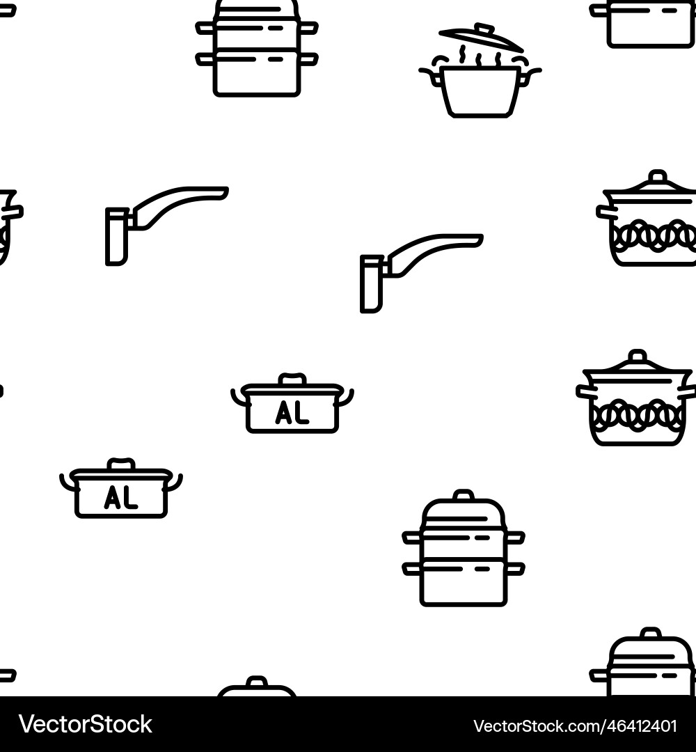Pot kitchen food pan cooking seamless Royalty Free Vector