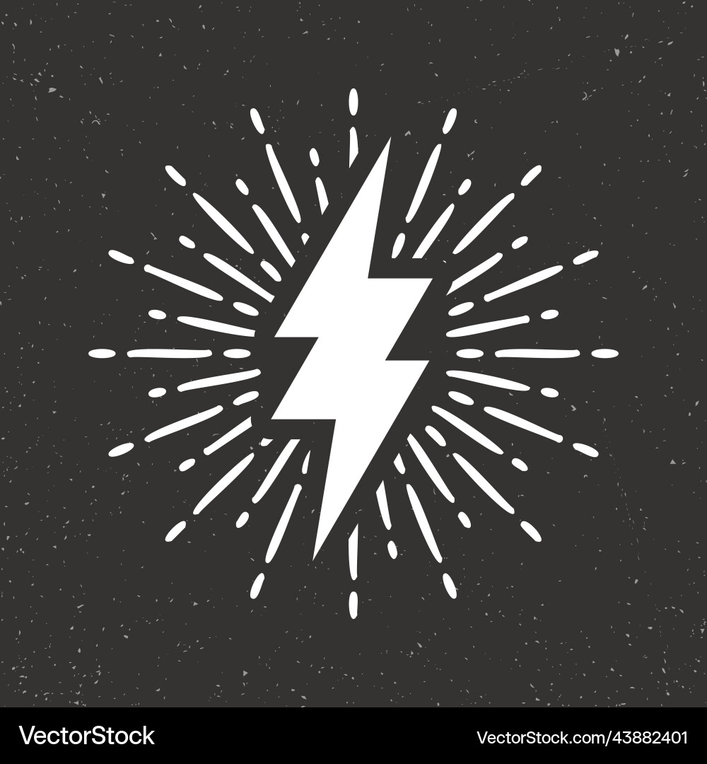 Vintage lightning bolt and sun rays on grunge Vector Image
