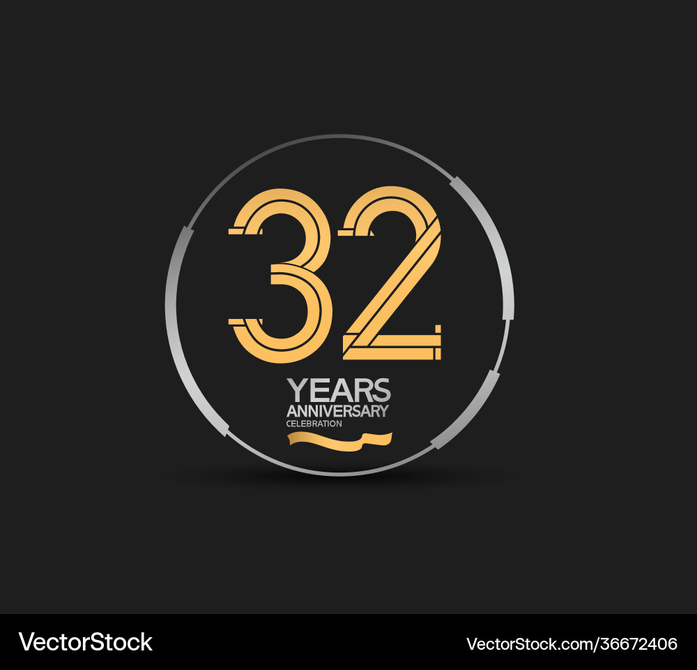 32 years golden anniversary logotype Royalty Free Vector