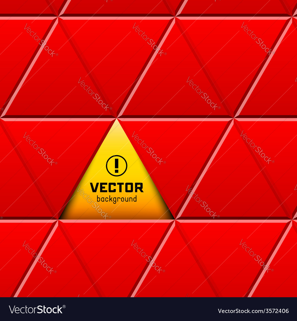 Abstract red triangular pattern with yellow sign Vector Image
