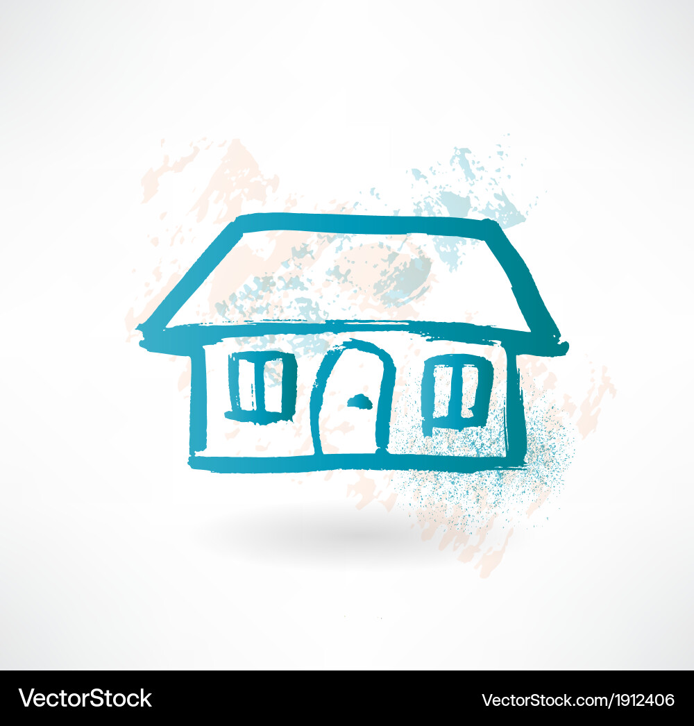Blue cartoon house brush icon Royalty Free Vector Image