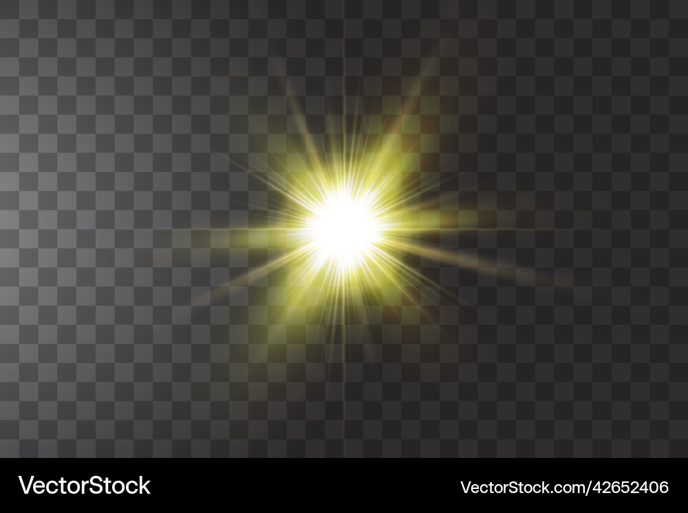 Bright yellow shining sun isolated on transparent Vector Image