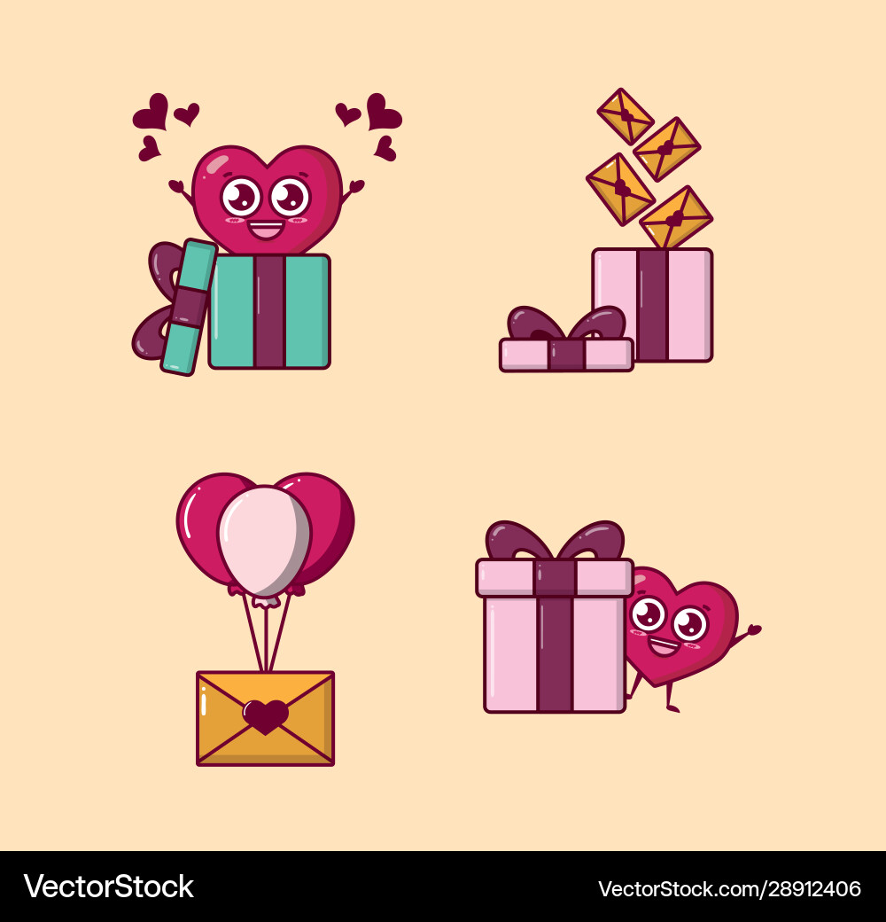 Bundle valentines day set icons Royalty Free Vector Image