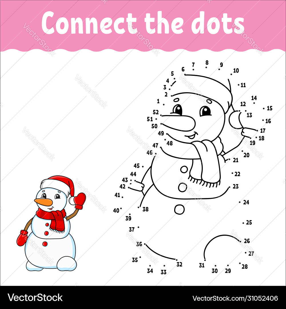 Dot to game draw a line christmas snowman Vector Image