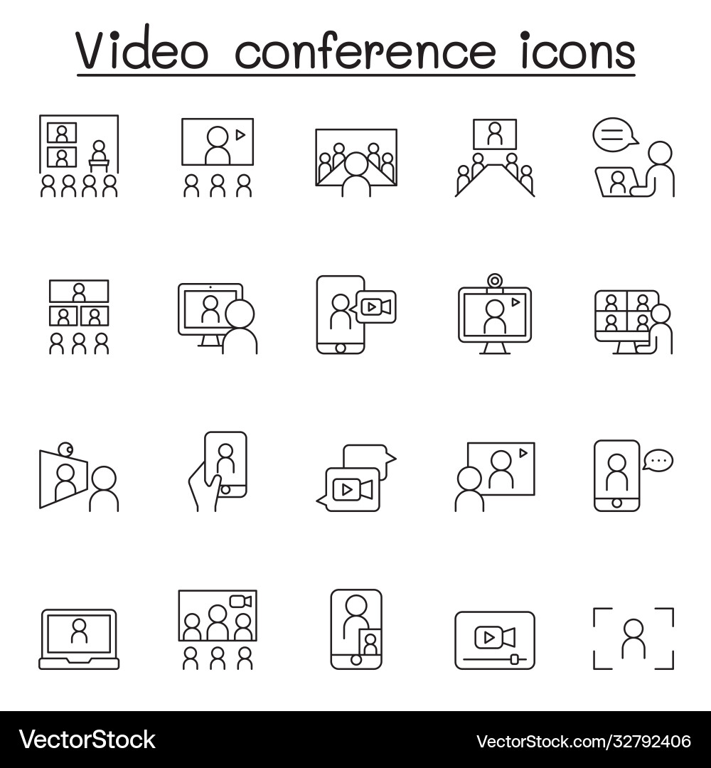 Meeting video conference icon set in thin line Vector Image