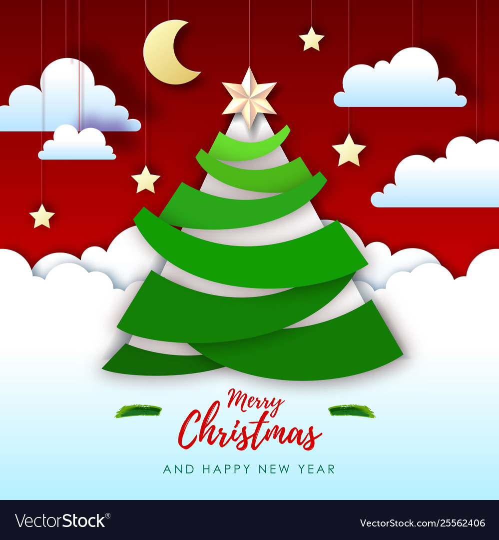 Merry christmas greeting card with tree Royalty Free Vector