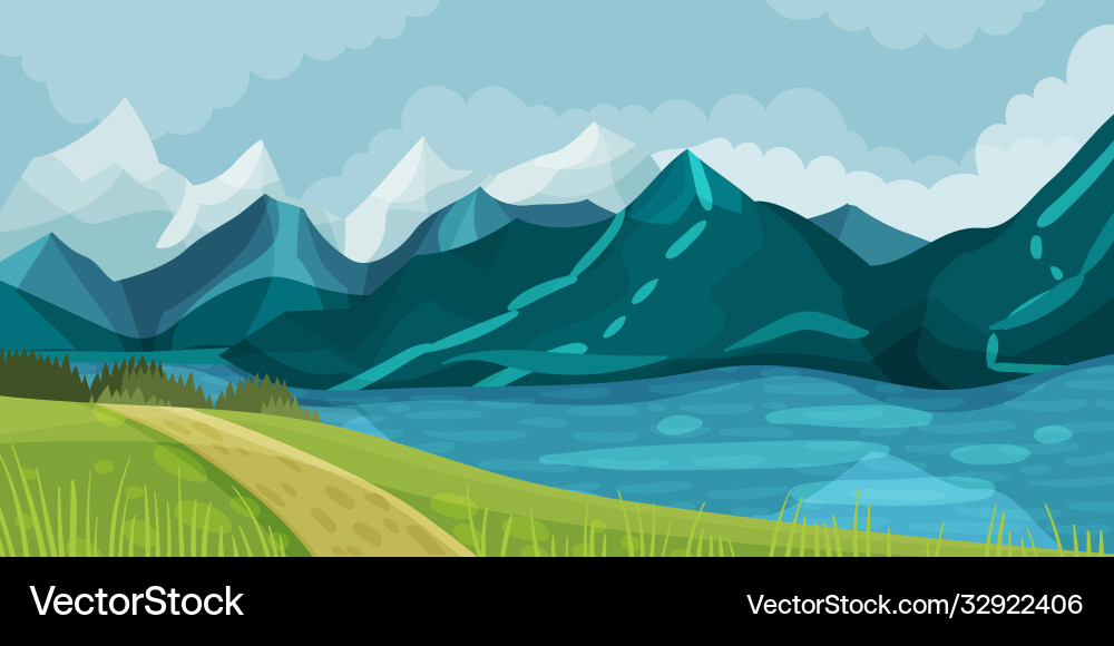 Mountain landscape with distant peaks and green Vector Image