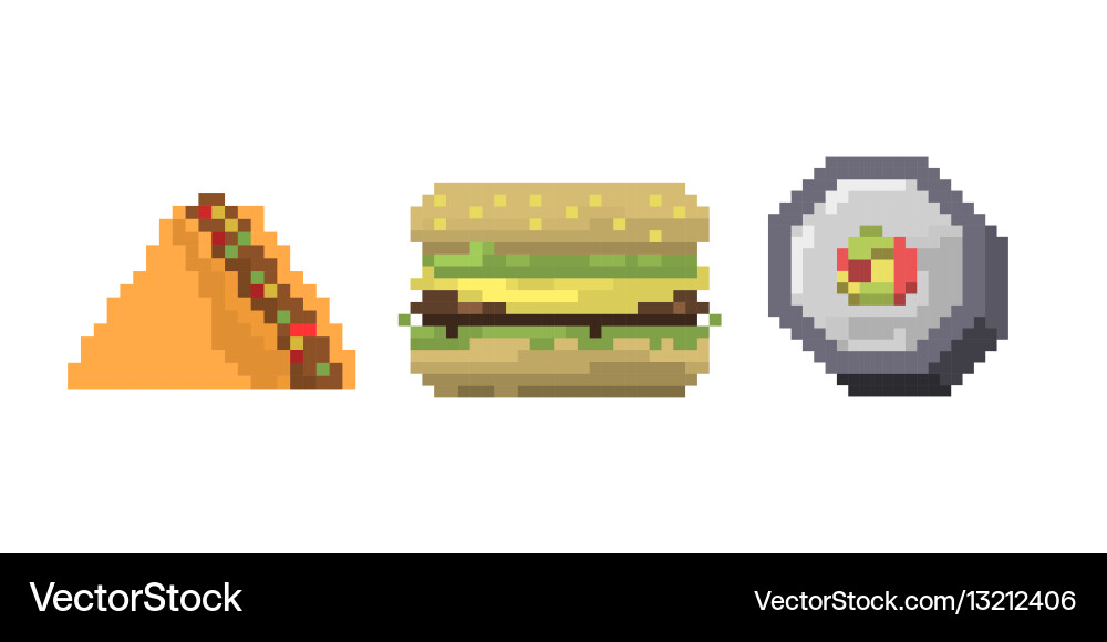 Pixel art fast food icons Royalty Free Vector Image