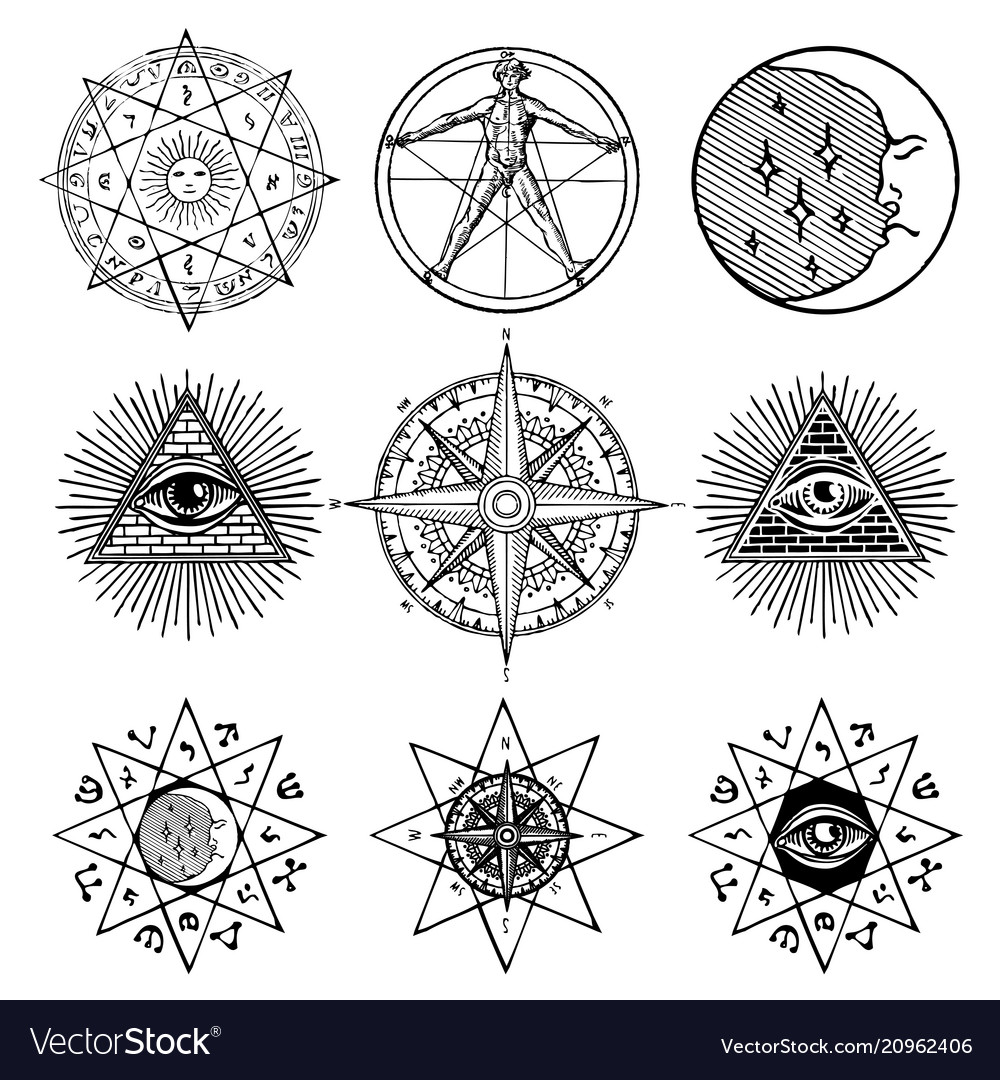 Set icons on theme magic esoteric masons Vector Image Set icons on theme magic esoteric masons Vector Image