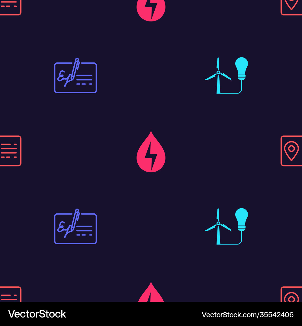 Set light bulb with wind turbine signed document Vector Image