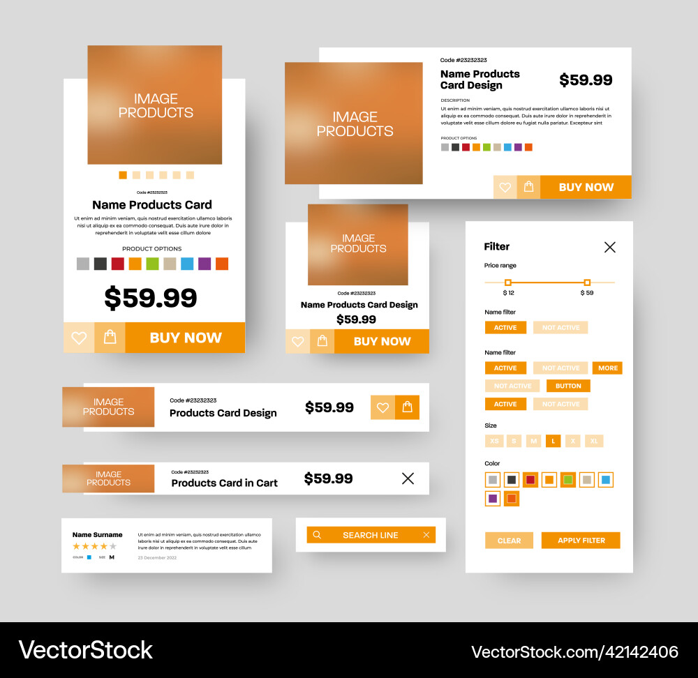 Set of product ui cards with square elements Vector Image