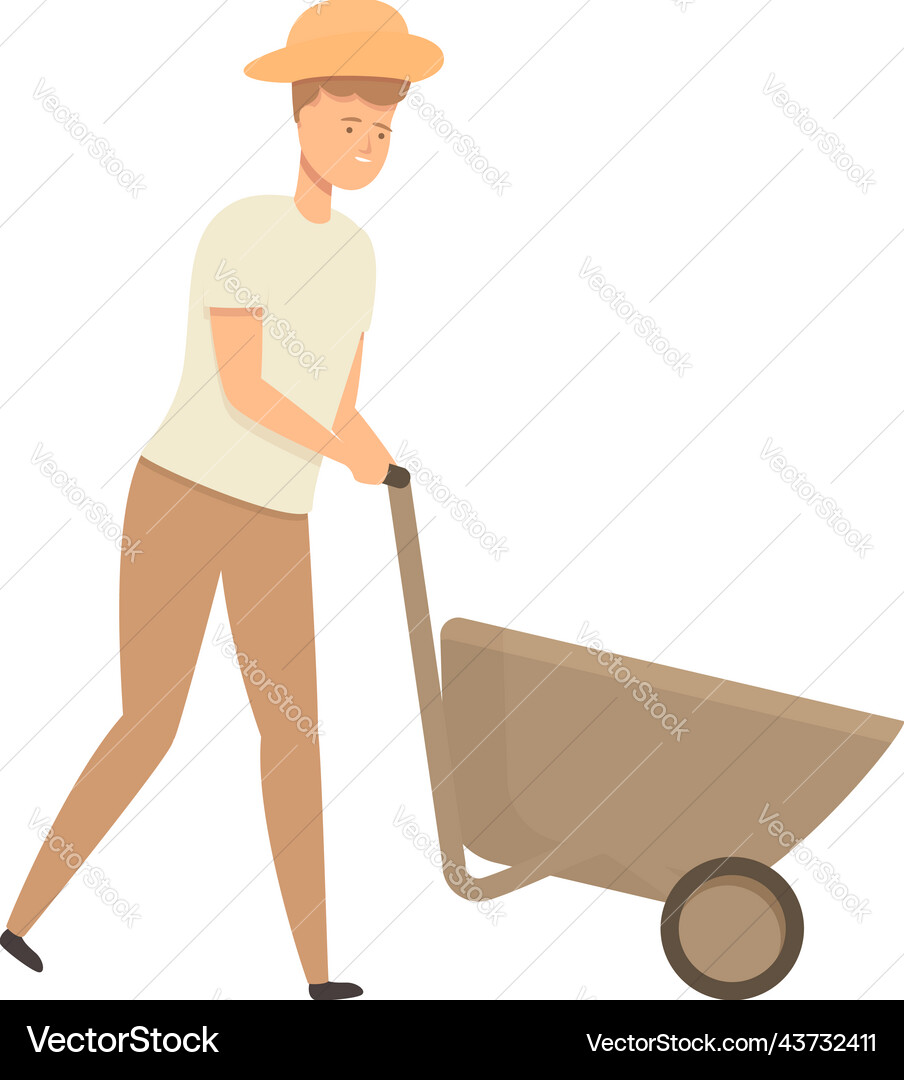 Boy use wheelbarrow icon cartoon kid Royalty Free Vector