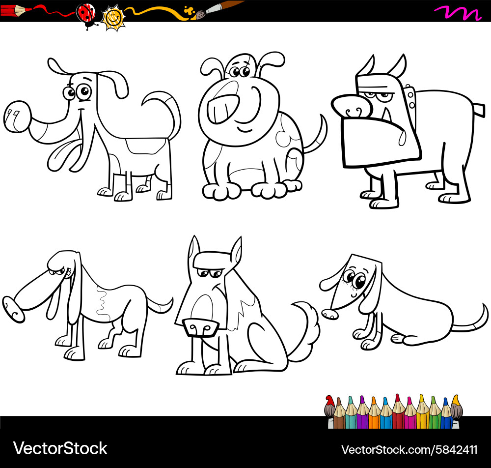 Dogs set cartoon coloring page Royalty Free Vector Image
