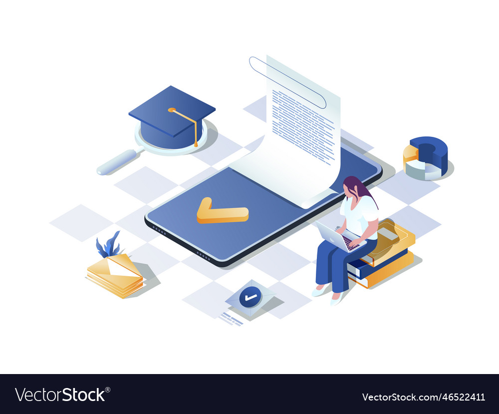Learning management system concept 3d isometric Vector Image