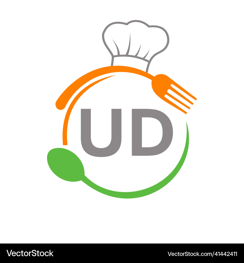 Letter ud restaurant logo with chef hat spoon Vector Image
