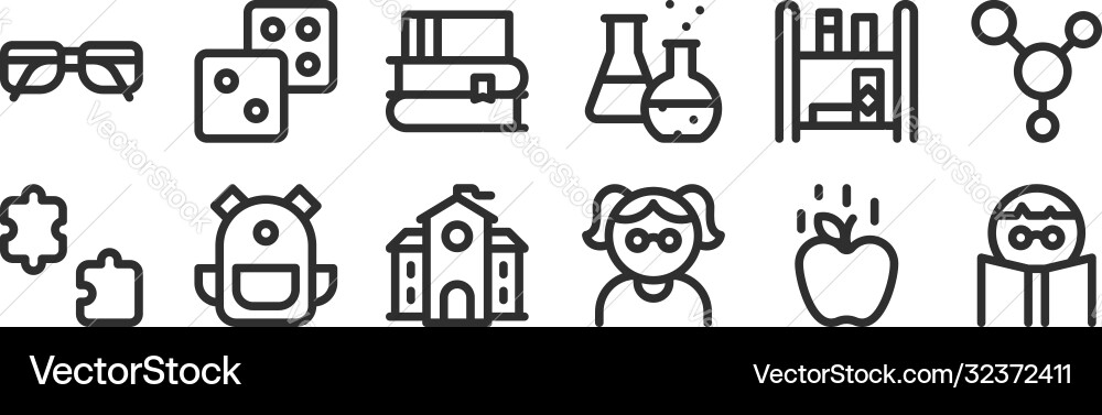 Set 12 thin outline icons such as boy nerd Vector Image