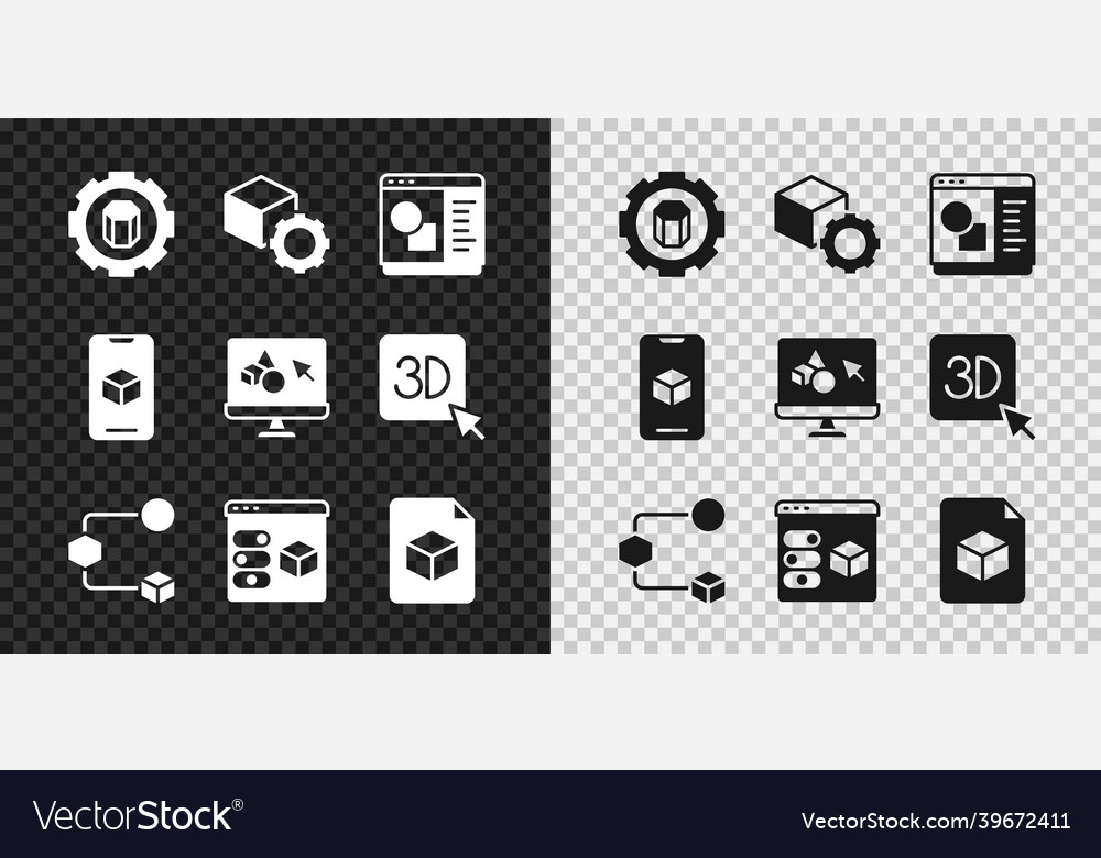 Set 3d printer setting isometric cube software Vector Image