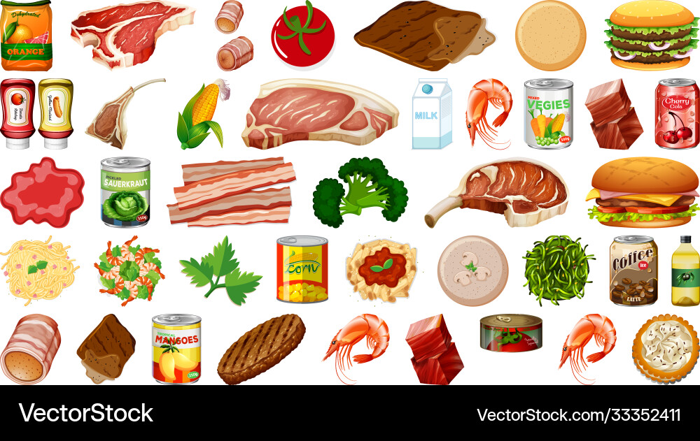 Set food isolated Royalty Free Vector Image - VectorStock