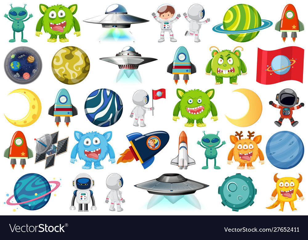 Set isolated objects theme - space Royalty Free Vector Image