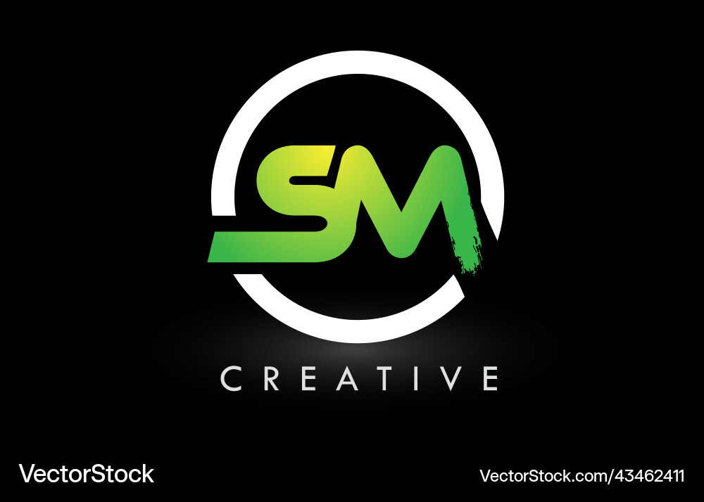 Sm green white brush letter logo design creative Vector Image